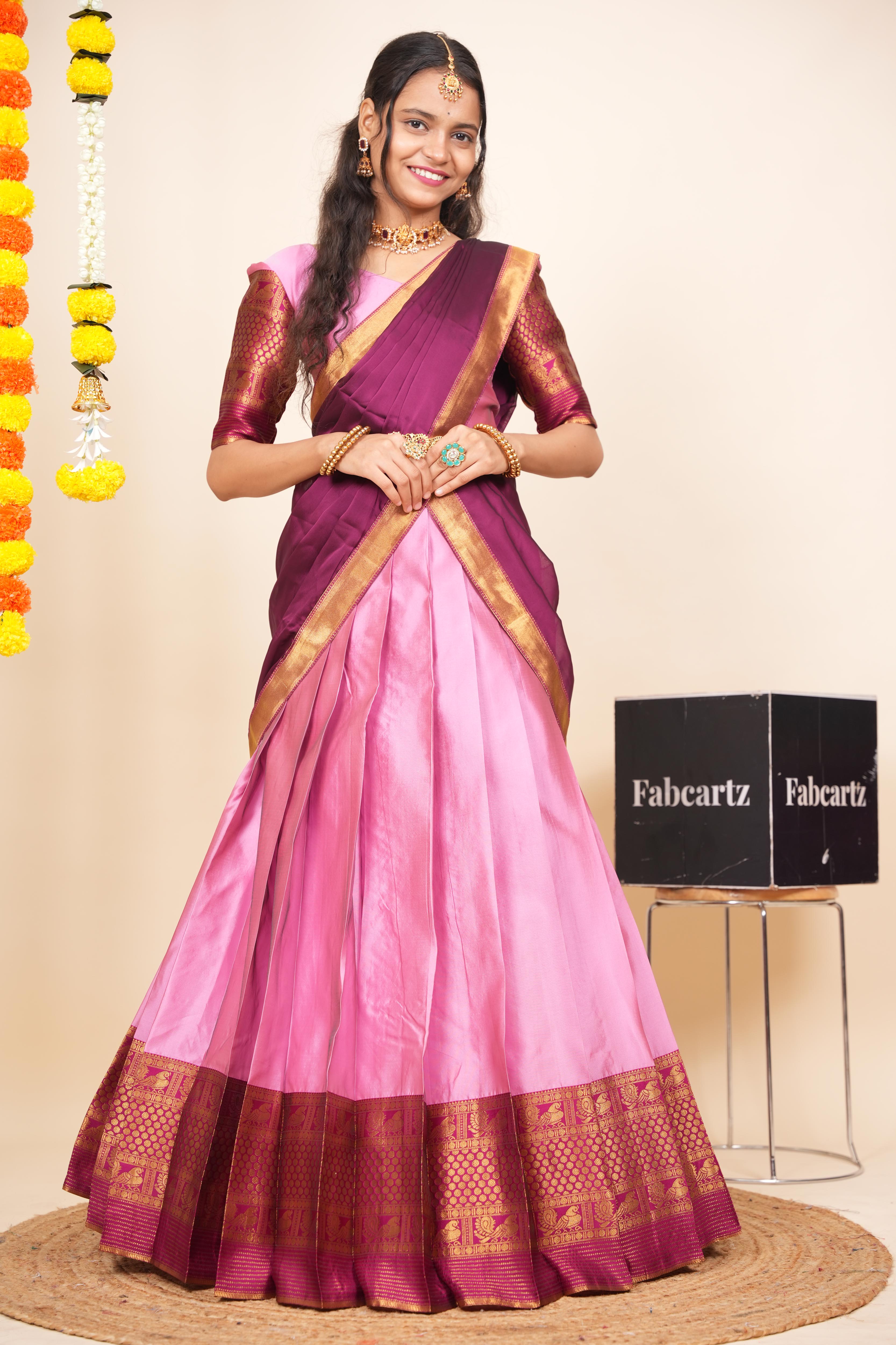 Mornika Women's Woven Design zari work Half Saree with Embroidered Blo ...