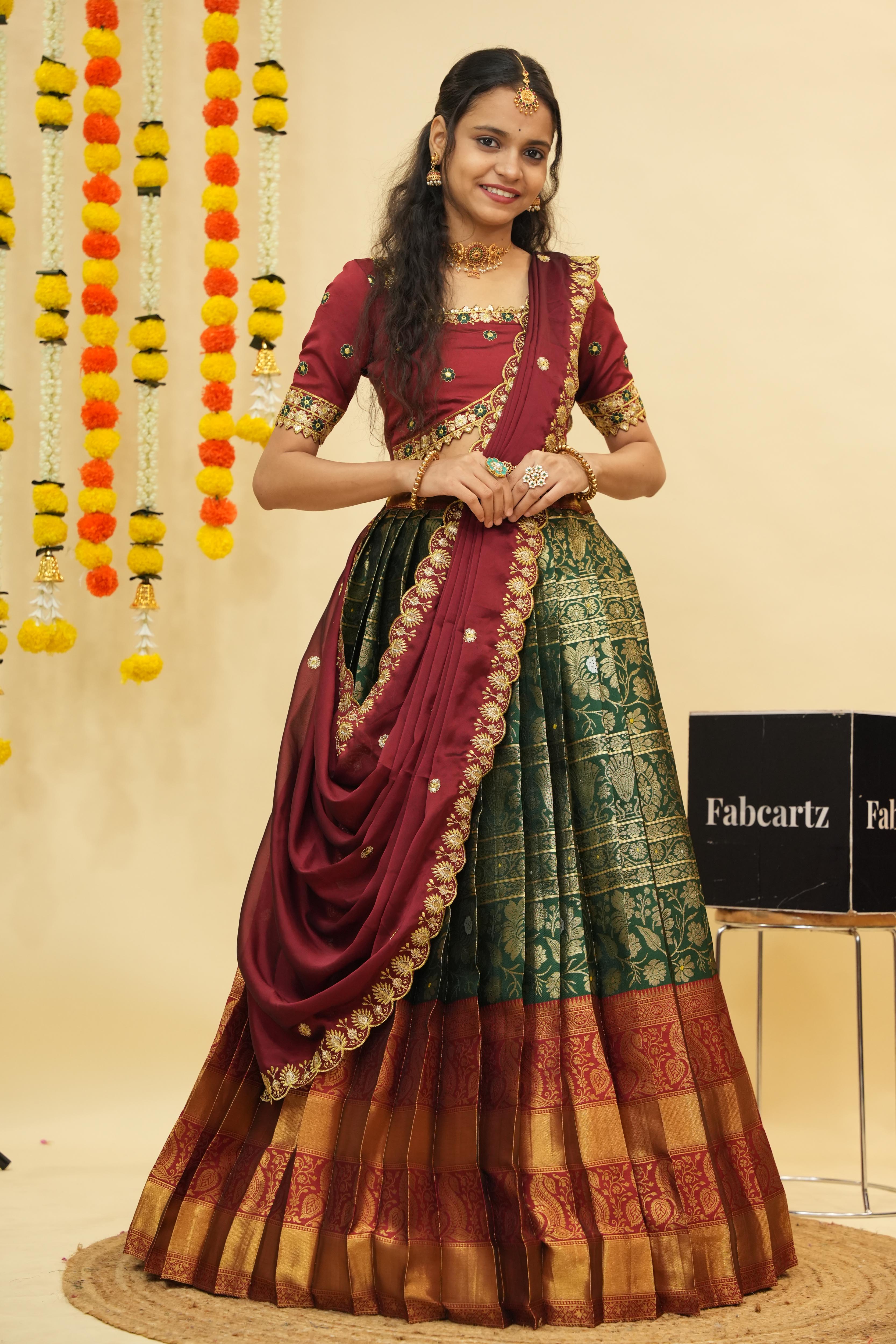 Jaya Women's Woven Design zari work Half Saree with Embroidered Blouse ...