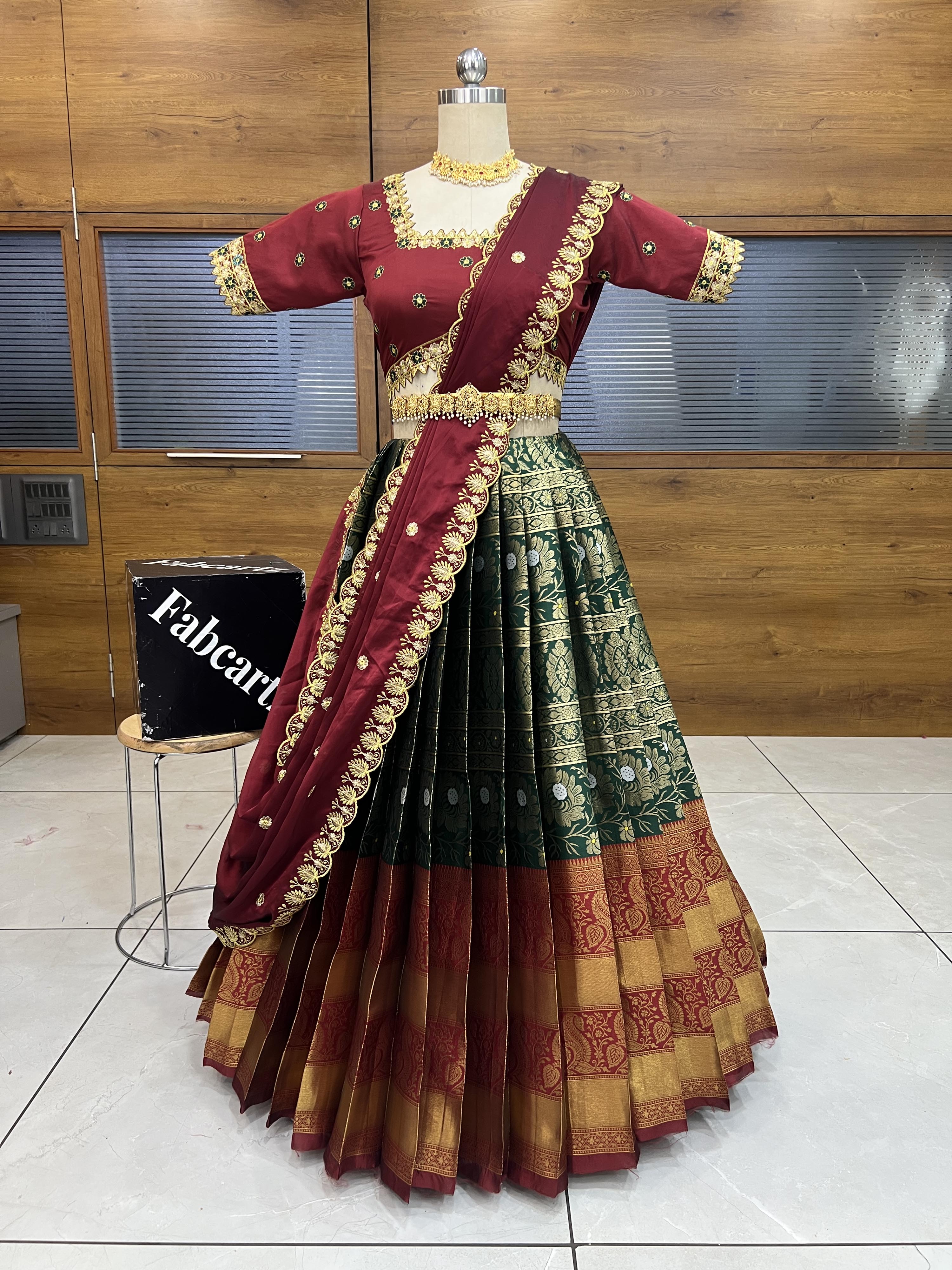 Jaya Women's Woven Design zari work Half Saree with Embroidered Blouse ...